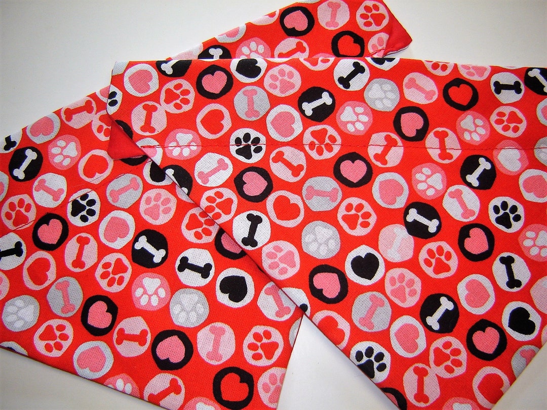 Red Dog Scarf: Paw Prints, Bones, Hearts - Over Collar Bandana - Etsy
