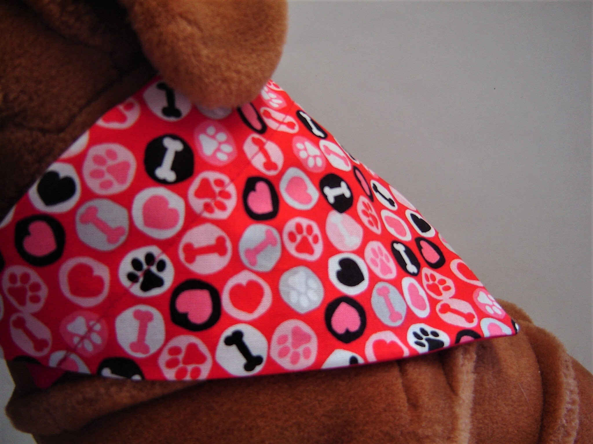 Red Dog Scarf: Paw Prints, Bones, Hearts - Over Collar Bandana - Etsy