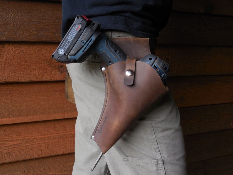 Leather Drill Holster- Custom Snap Pouch Keeps Your Cordless Drill ...