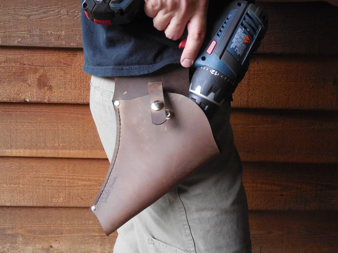 Leather Drill Holster- Custom Snap Pouch Keeps Your Cordless Drill ...