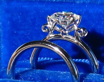 Lily Wedding Set: Rose Gold Engagement Ring Mount and Wedding | Etsy