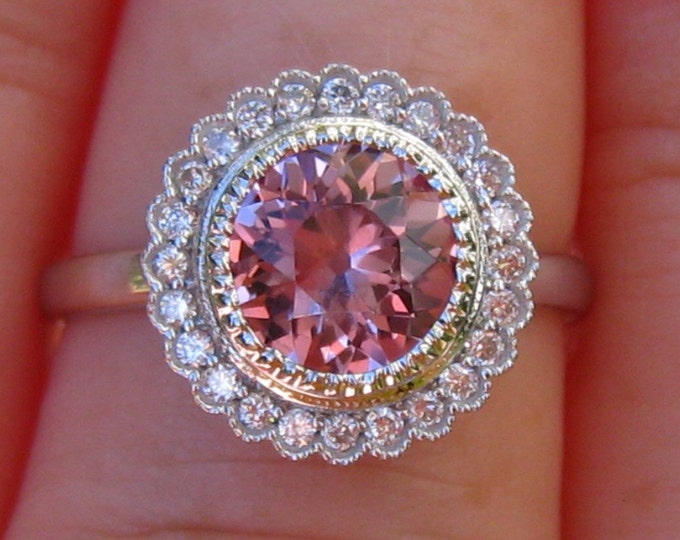 Precision Cut Pink Spinel and Diamond White Gold Milgrain - Etsy