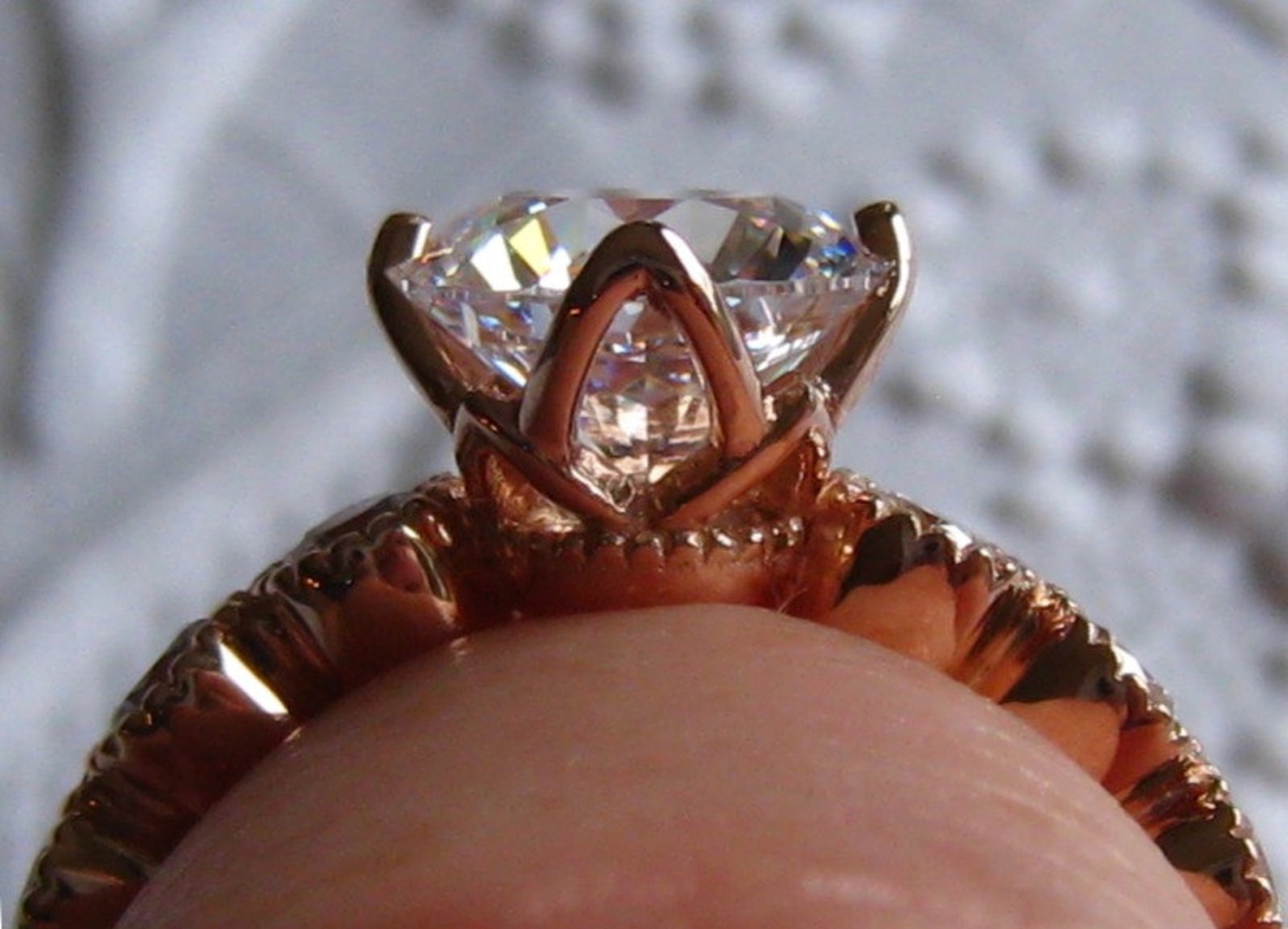 Rose Gold Lotus Diamond Engagement Ring Mount With Milgrain - Etsy