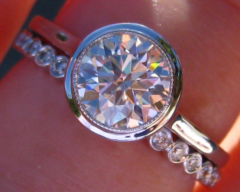 Custom Design: Bezel Wedding Set Rose Gold Engagement Ring - Etsy