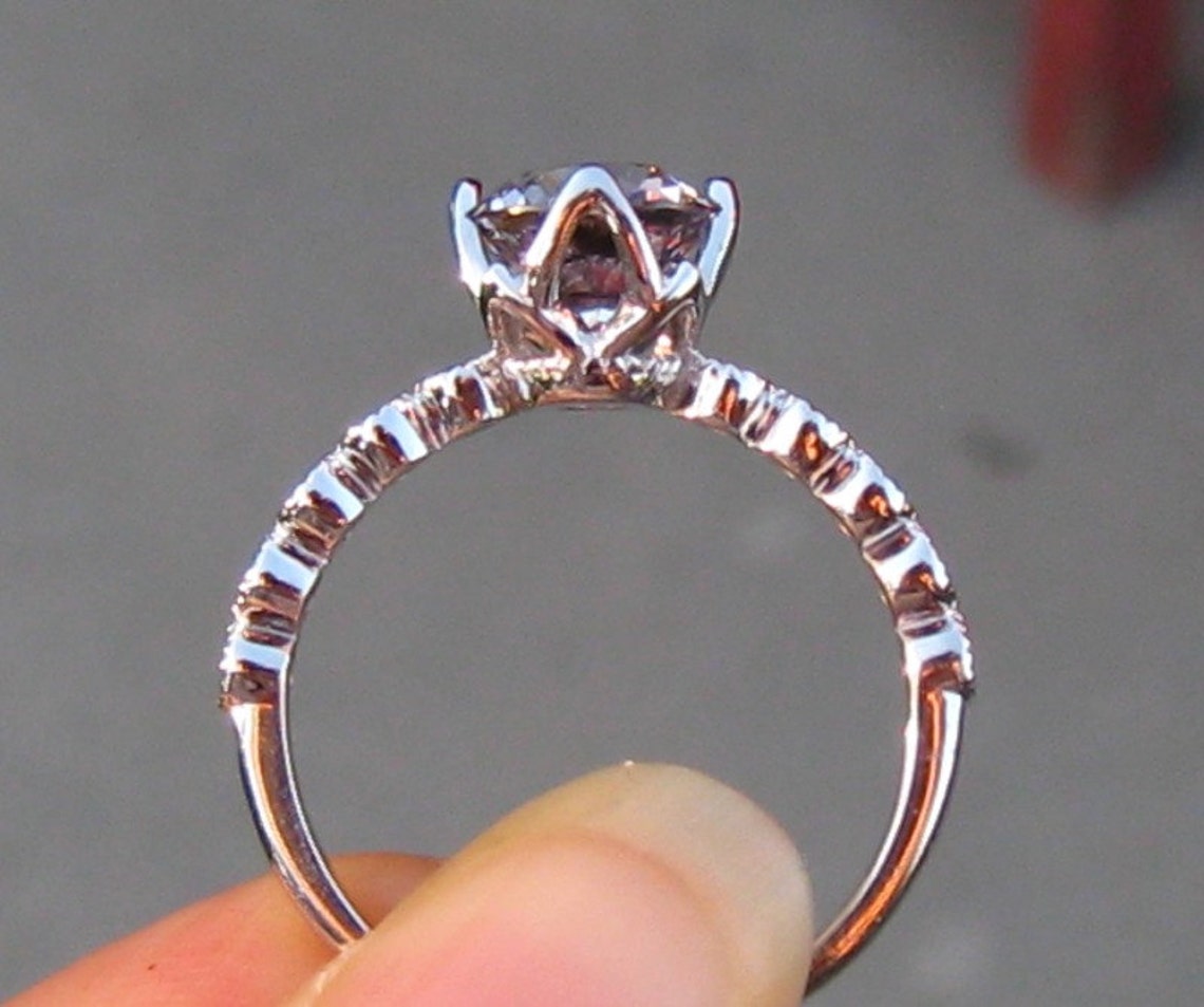 Lotus Diamond Engagement Ring Mount With Gold Milgrain Bezels - Etsy