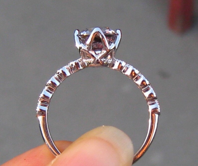 Lotus Diamond Engagement Ring Mount With Gold Milgrain Bezels - Etsy