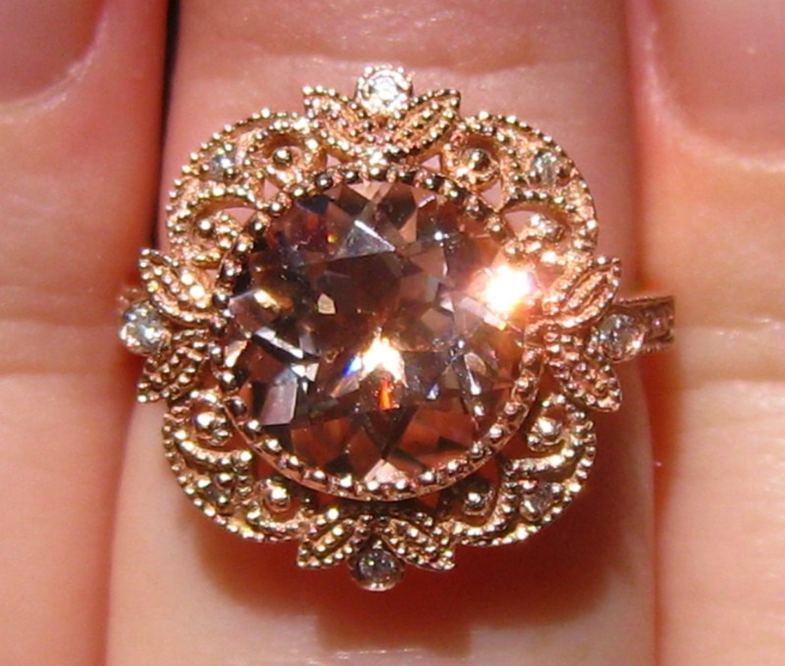 Peachy Pink Morganite in Rose Gold Filigree Engagement Ring | Etsy