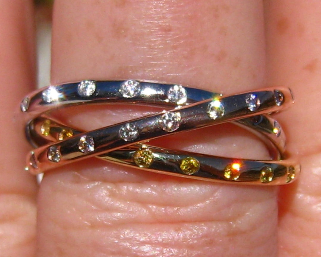 14K Gold Tri-color Rolling Ring With White, Champagne and Yellow ...