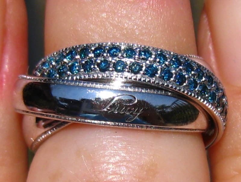 Personalized Rolling Ring With Hand Milgrain and Blue | Etsy