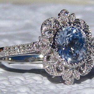 2 Carat Light Blue Sapphire Engagement Ring, Vintage Inspired White ...