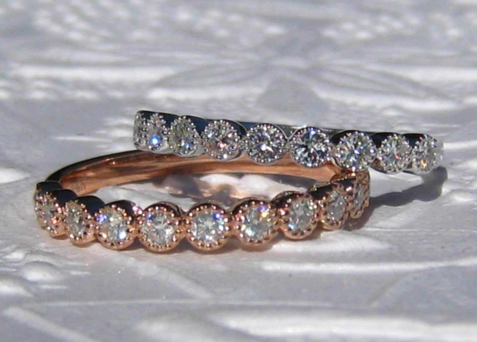 Moissanite Wedding Band With Milgrain Bezels Bezel Wedding - Etsy