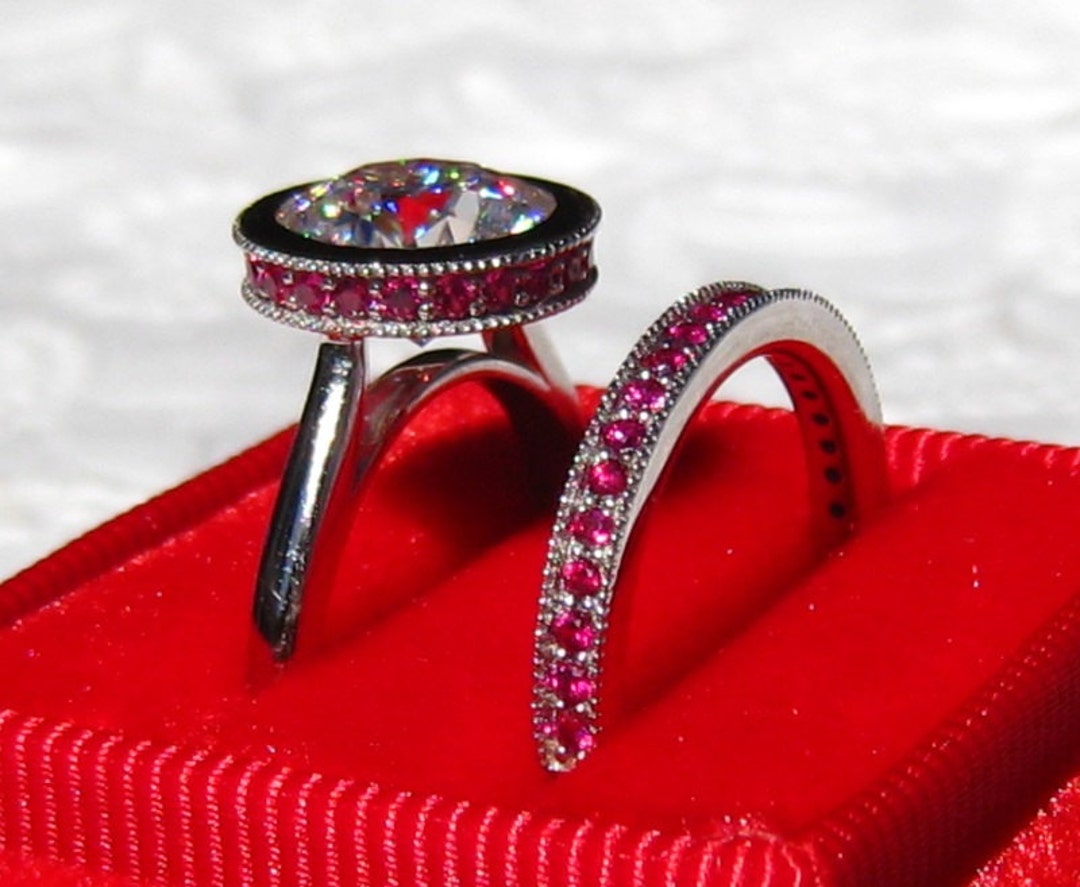 Milgrain Bezel Wedding Set: Bezel Engagement Ring Mount and Milgrain ...