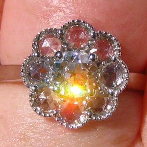 Daisy Diamond Engagement Ring Mount, Rose Cut Diamonds in White Gold ...