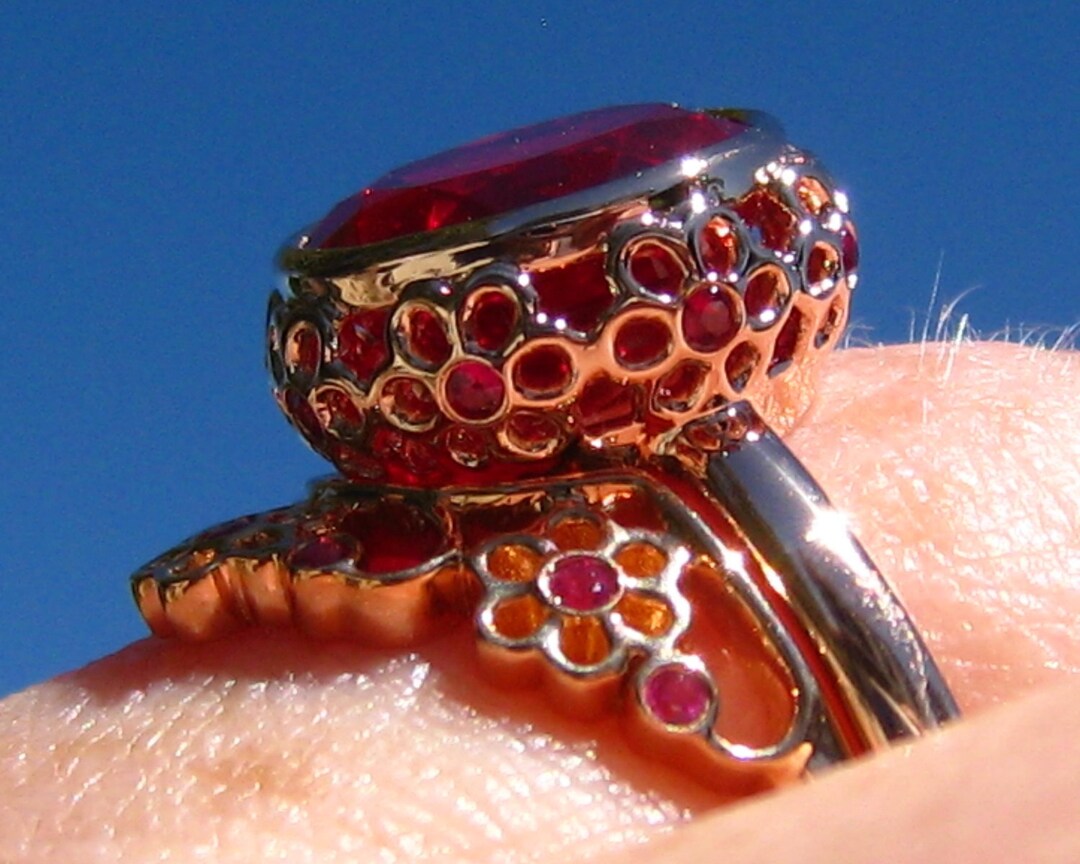 Ruby Bridal Set: Rose Gold Bezel "wildflowers" Engagement Ring and ...