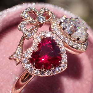 Victorian Double Heart Ring With Antique Heart Classique Moissanite ...