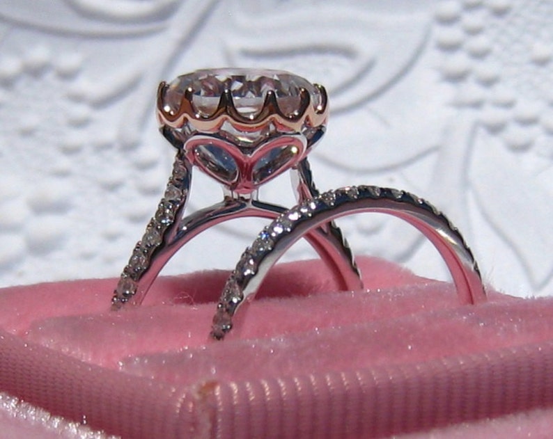 Magnolia Gold Diamond Engagement Ring Mount and Wedding Band - Etsy