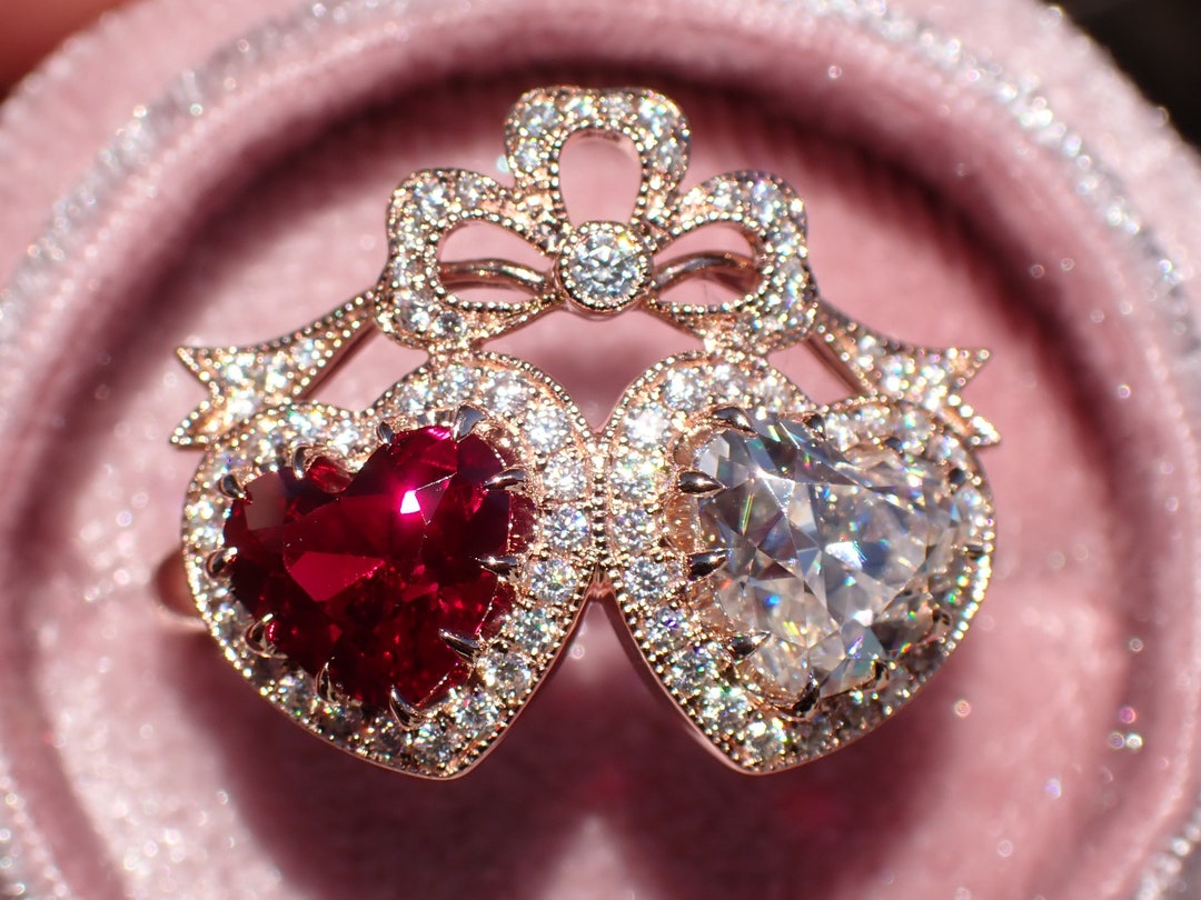 Victorian Double Heart Ring With Antique Heart Classique Moissanite ...