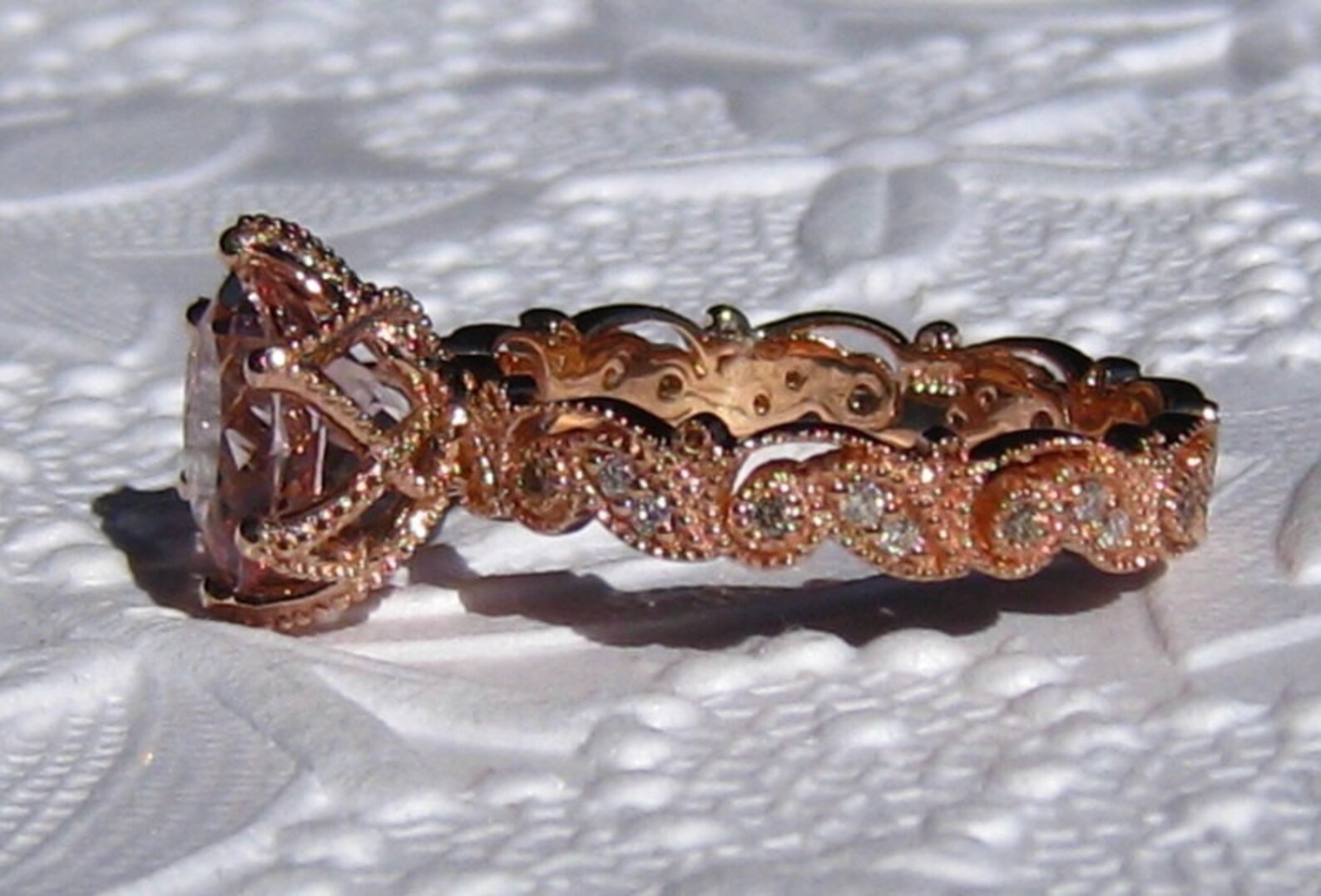 Ivy Morganite Engagement Ring Vintage Inspired Floral | Etsy