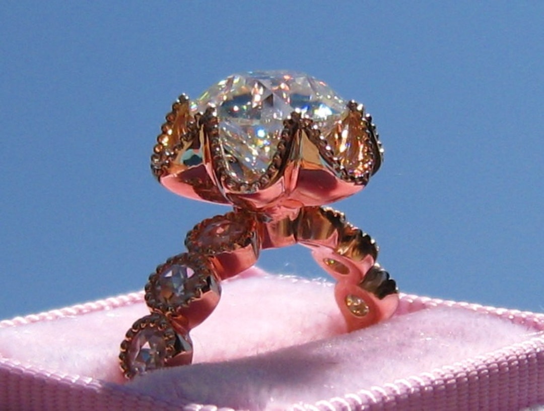 Custom Design: Buttercup Ring Mount With Rose Cut Moissanites in ...