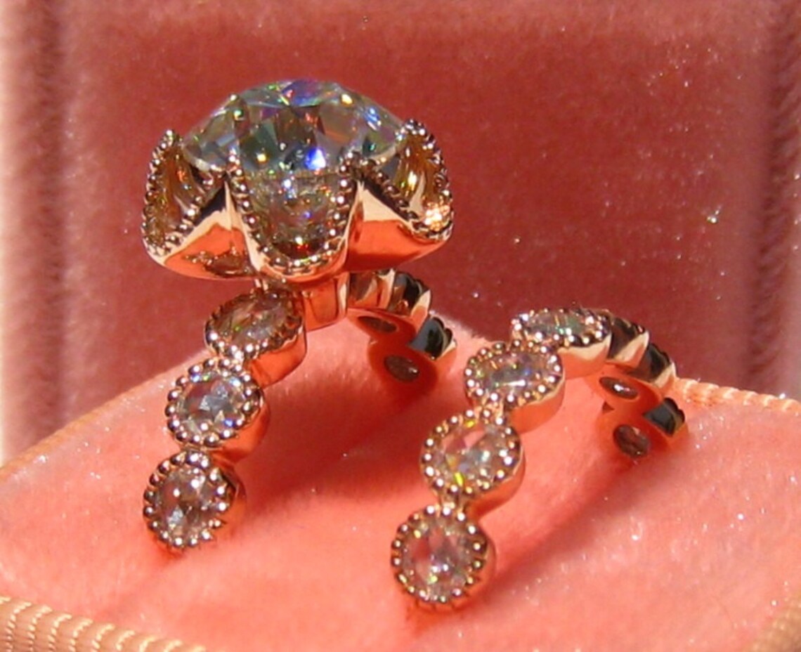 Vintage Buttercup Wedding Set Rose Gold Engagement Ring Mount - Etsy