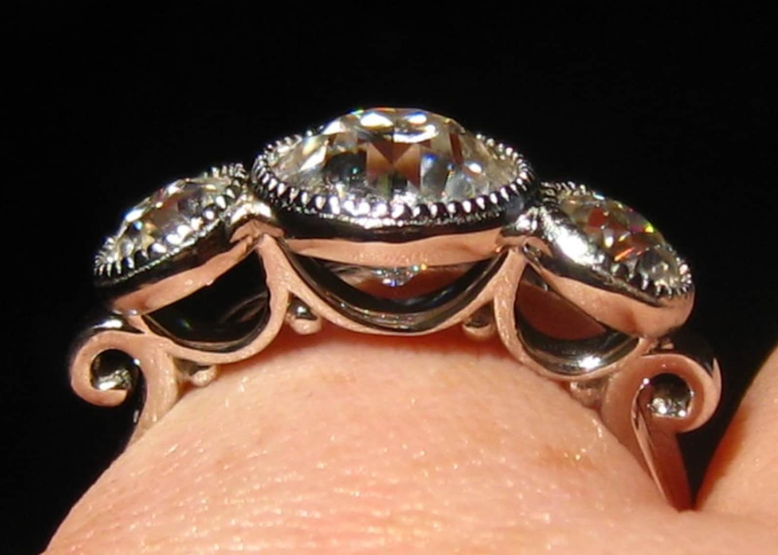 Three Stone Engagement Ring Mount With Milgrain Bezels Sweet - Etsy