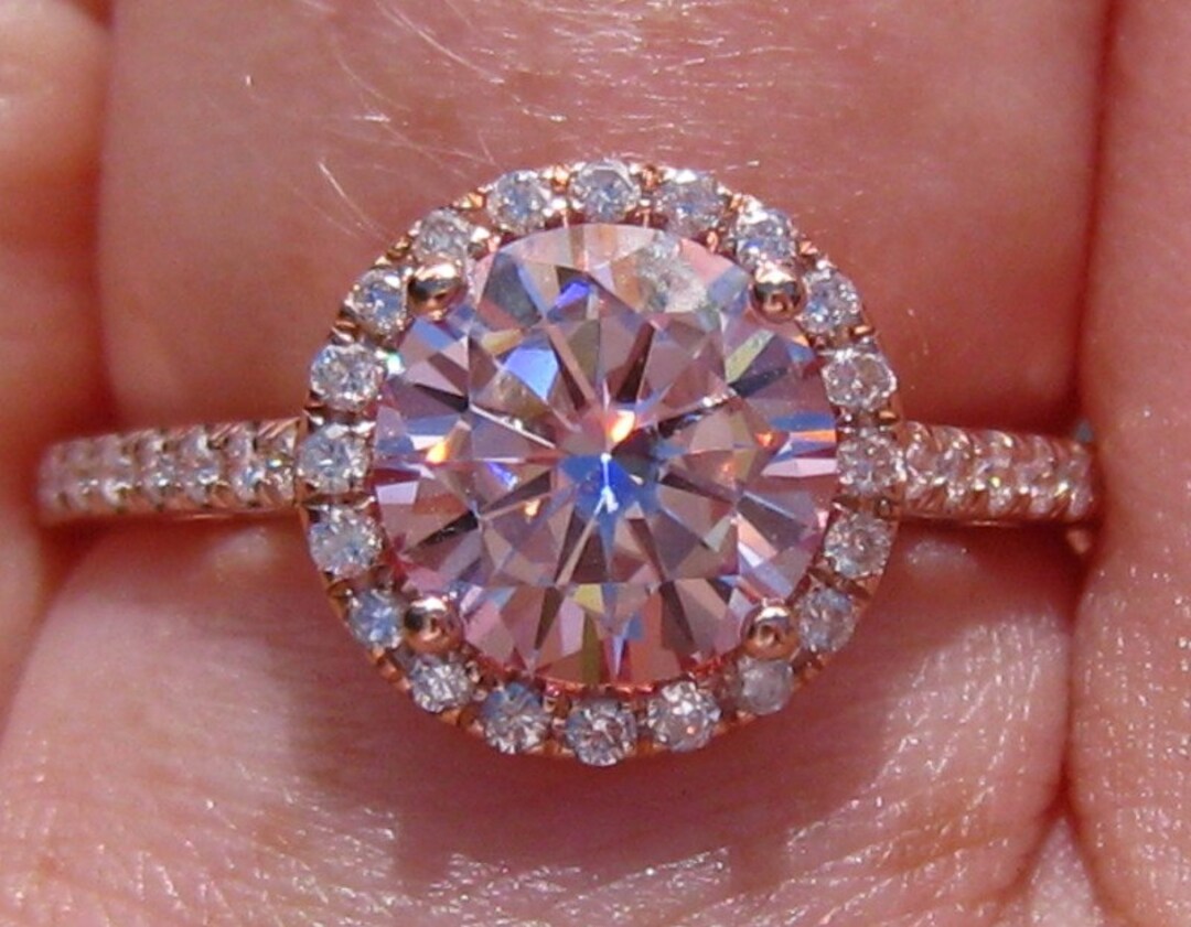 SOLD OUT... Pink Moissanite Engagement Ring, Rose Gold Engagement Ring ...
