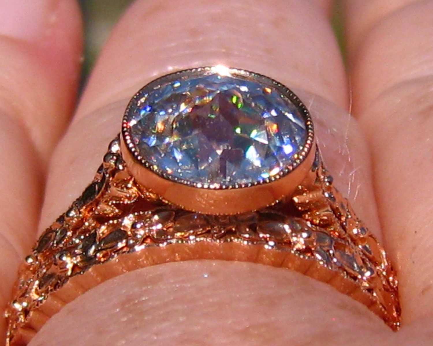 Jubilee Cut Classique Moissanite Milgrain Bezel Engagement Ring and ...