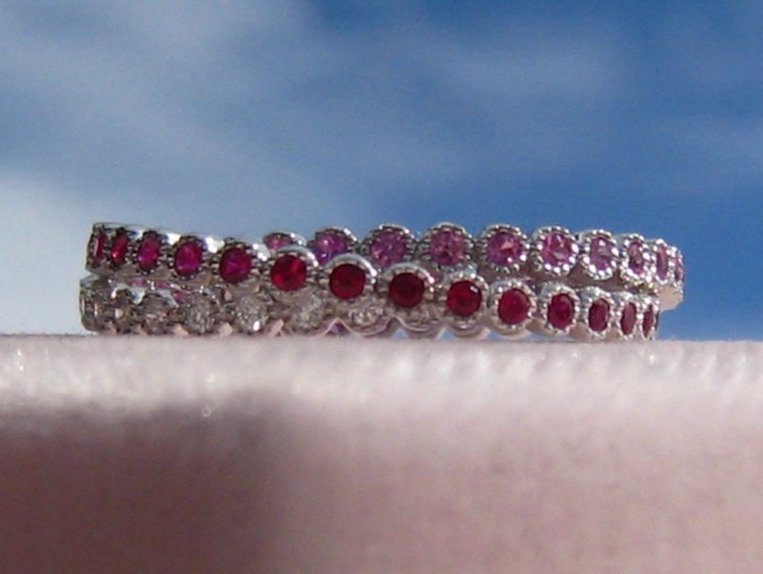 White Gold Rolling Ring With Rubies, Pink Sapphires and Diamonds in ...