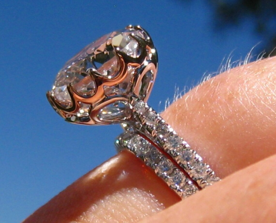 Magnolia Gold Diamond Engagement Ring Mount and Wedding Band - Etsy