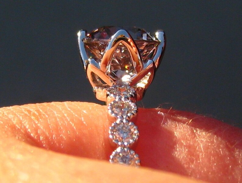 Lotus Diamond Engagement Ring Mount With Gold Milgrain Bezels - Etsy