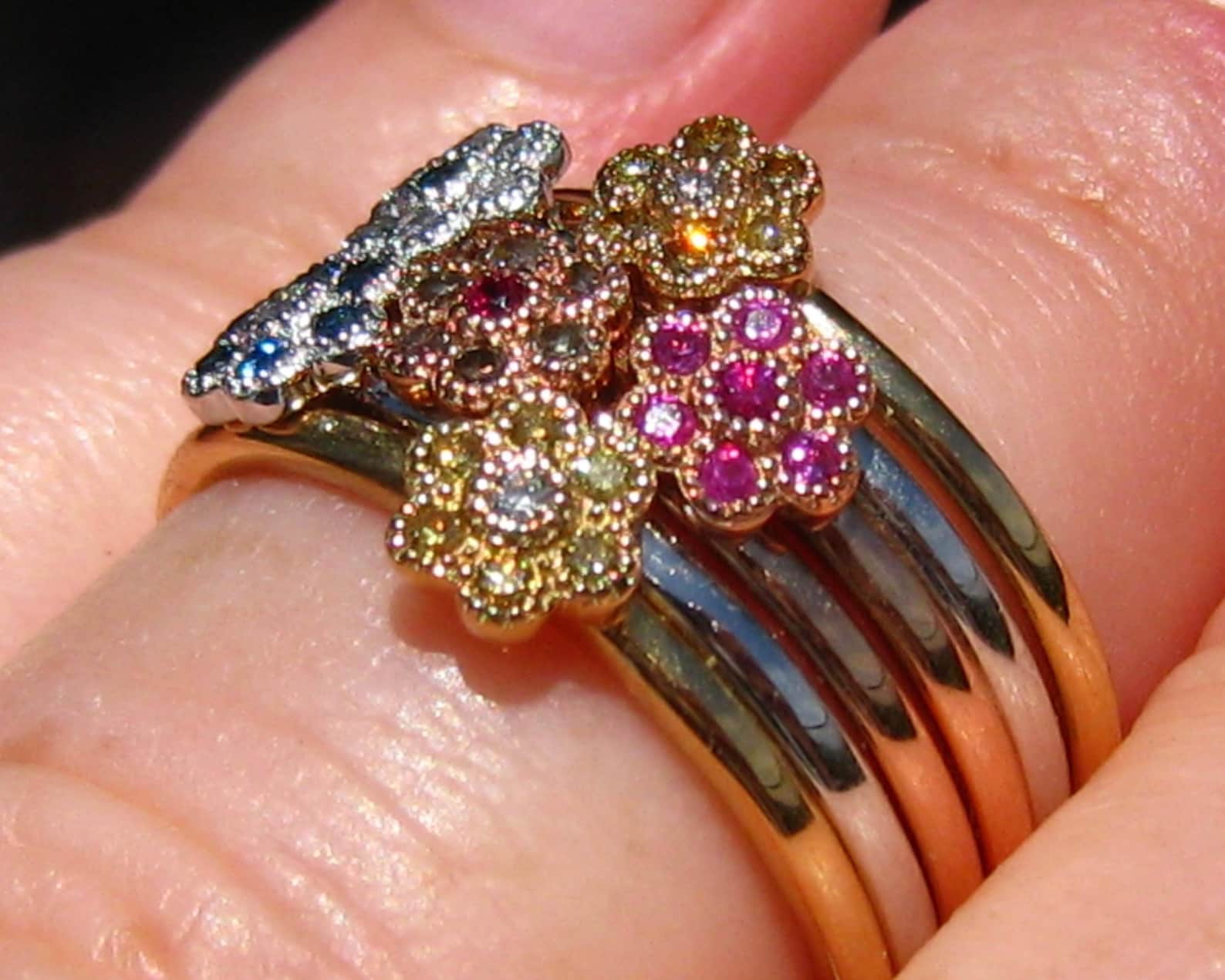 Wildflowers Stacking Rings Floral Wedding Band With Diamonds - Etsy