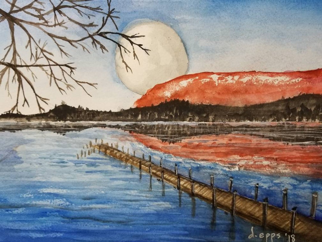 Moonlight Dock 9x12 Watercolor - Etsy