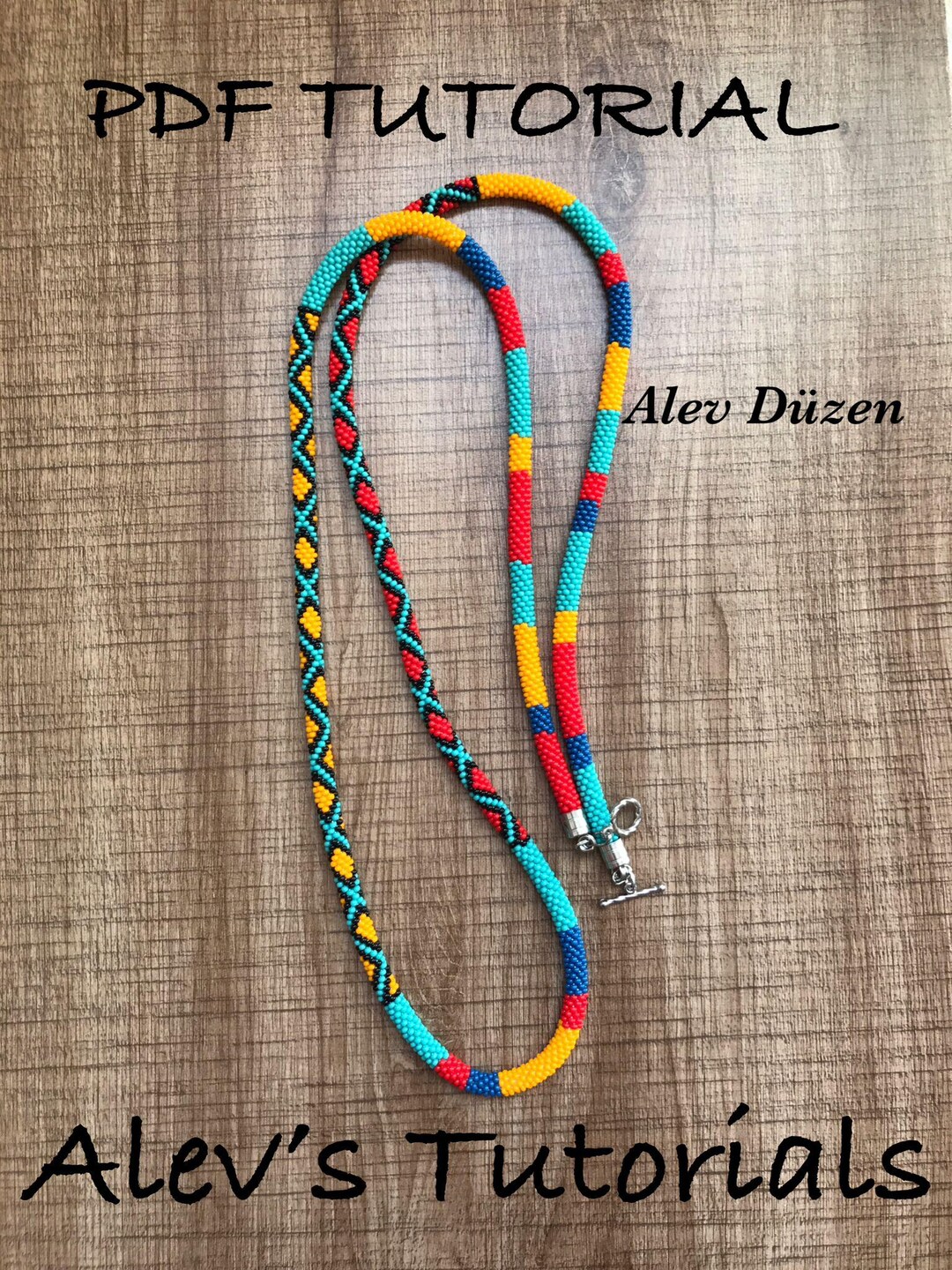 Crochet Bead Necklace Pattern – Turquoise Red Zigzag Tutorial (PDF) - Etsy