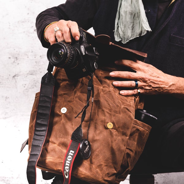Leather Camera Bag Waxed Canvas - Etsy