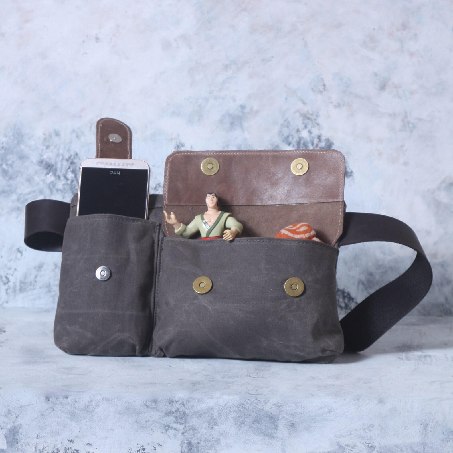 Unisex Gray Waxed Canvas Leather Phone Fanny Pack - Etsy