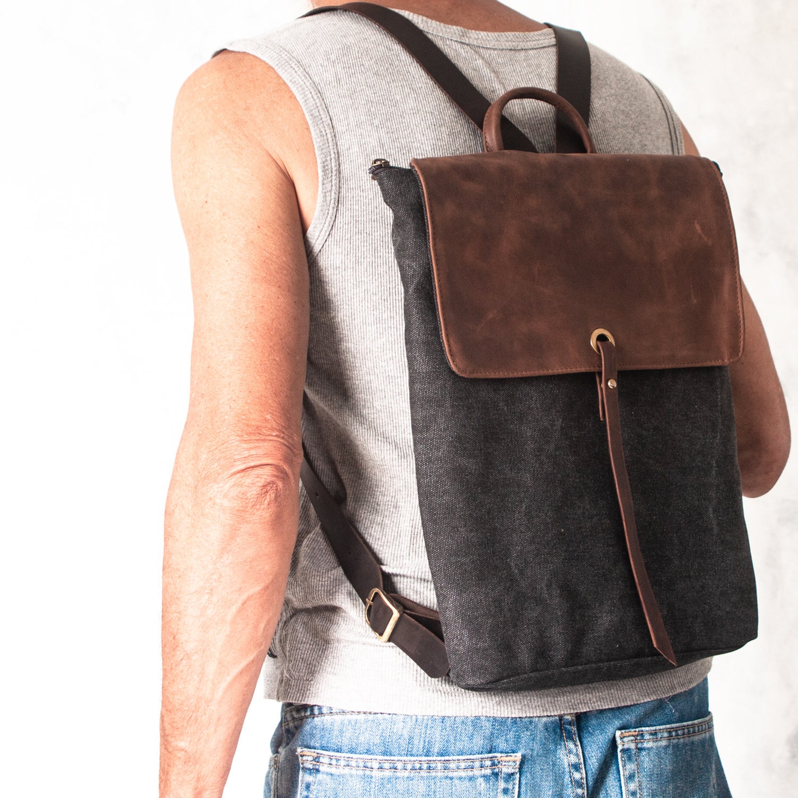 Black Canvas Backpack - Etsy