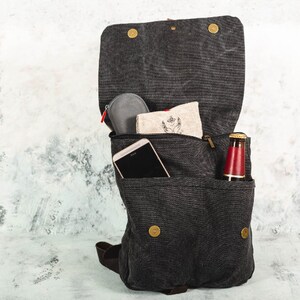 Gray Canvas Leather Backpack - Etsy