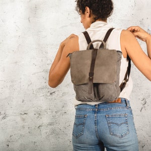 Gray Canvas Leather Backpack - Etsy