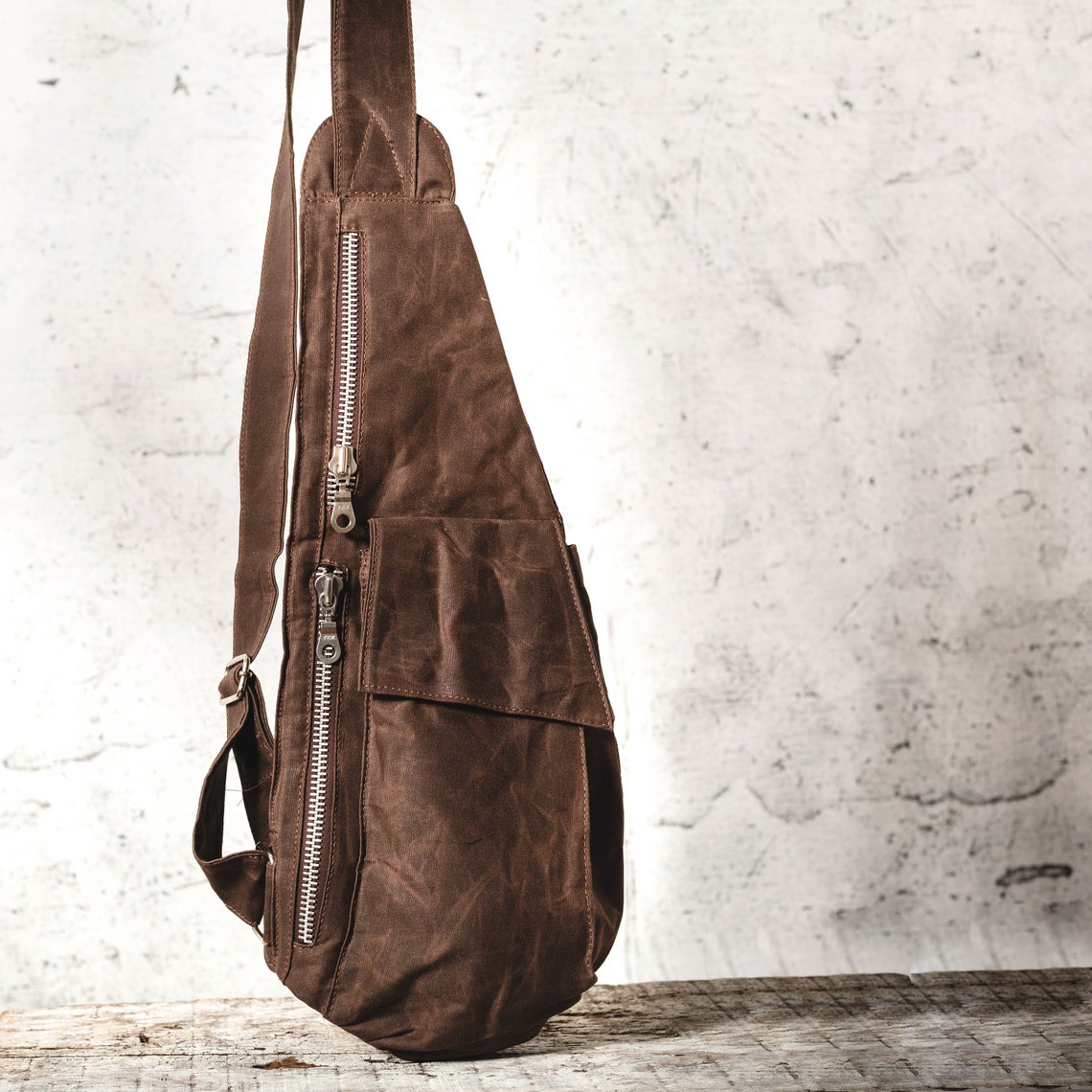 Unisex Vegan Waxed Canvas Sling Bag | Etsy