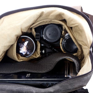 Black and Gray Leather Camera Laptop Backpack - Etsy