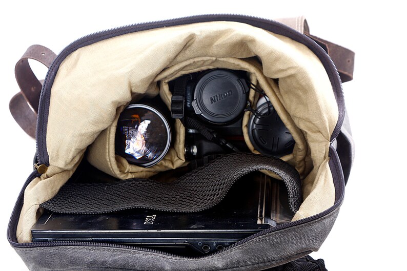 Black and Gray Leather Camera Laptop Backpack - Etsy