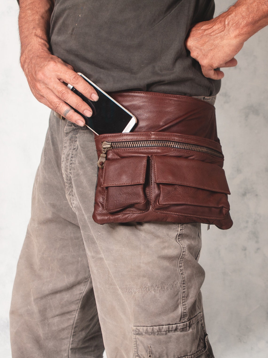 Brown Leather Man Fanny Pack | Etsy