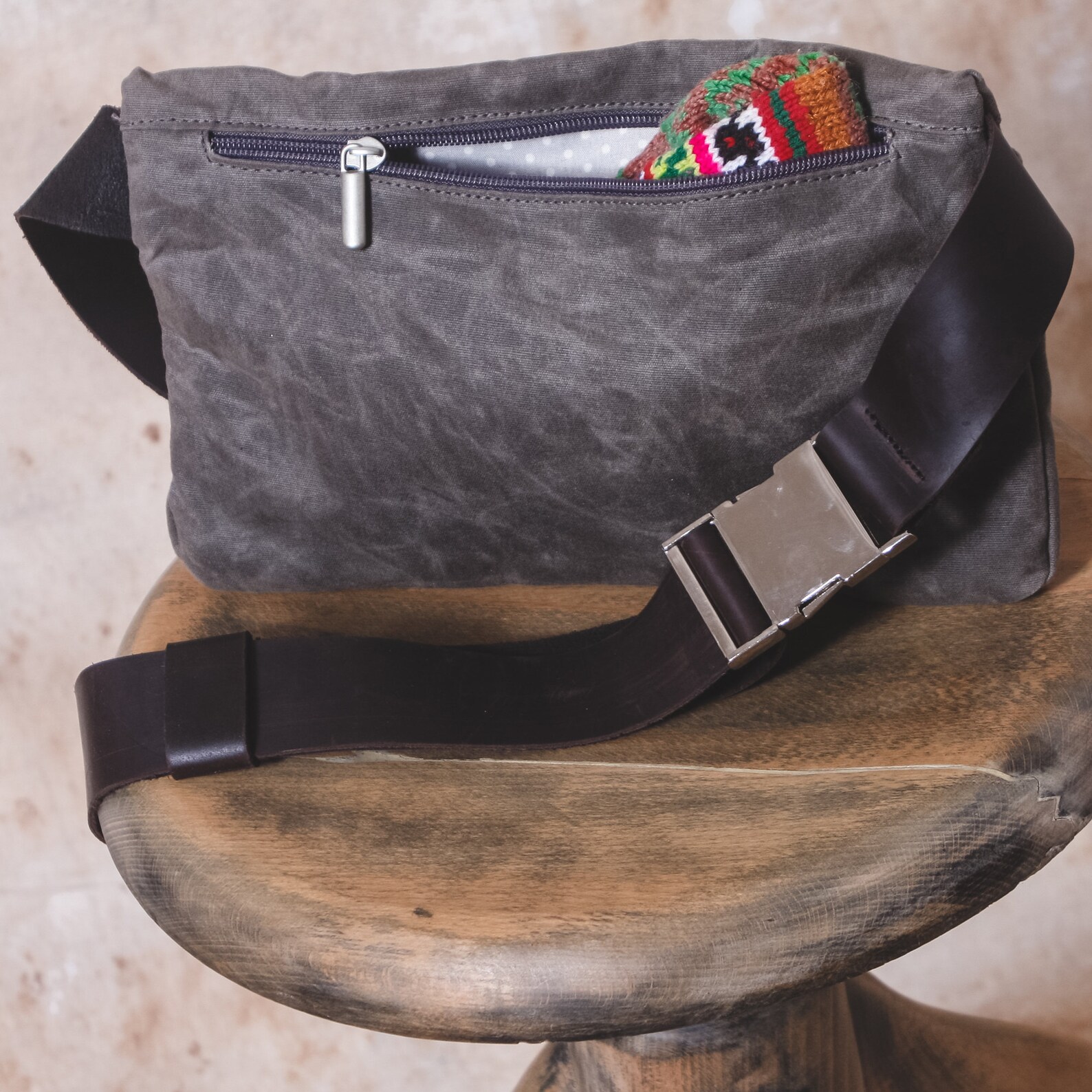 Unisex Gray Waxed Canvas Leather Phone Fanny Pack - Etsy