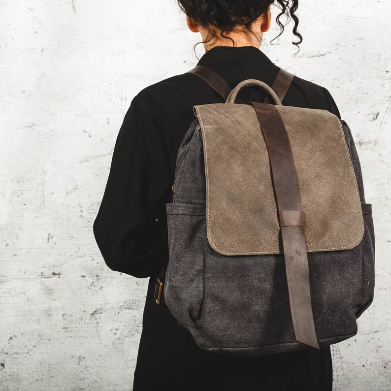 Black and Gray Leather Camera Laptop Backpack - Etsy