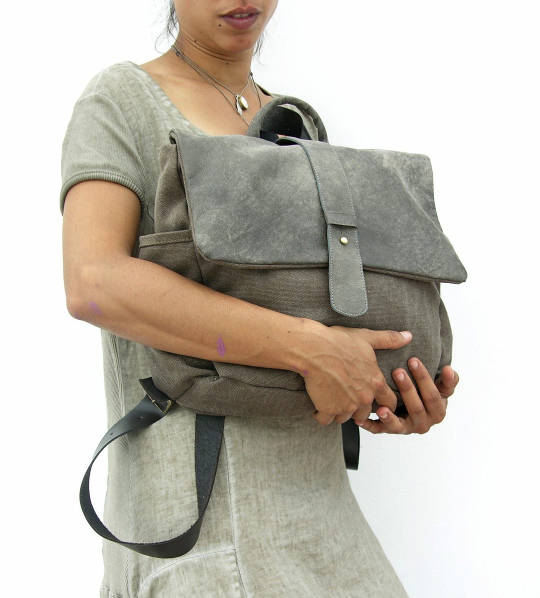 Gray Leather Laptop Backpack - Etsy