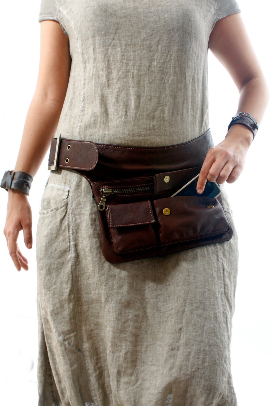 Brown Leather Hip Bag - Etsy