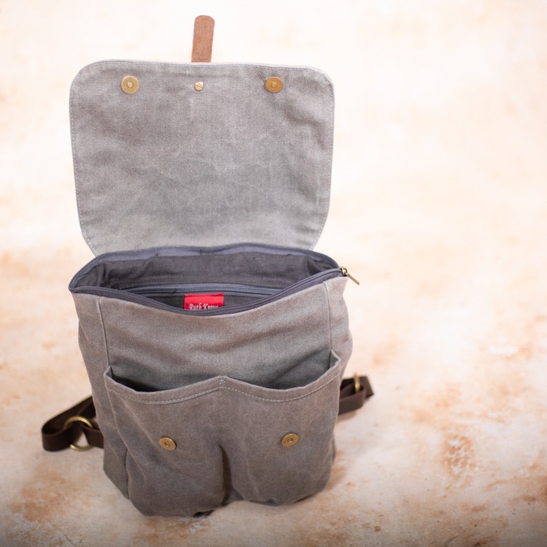 Gray Canvas Leather Backpack | Etsy