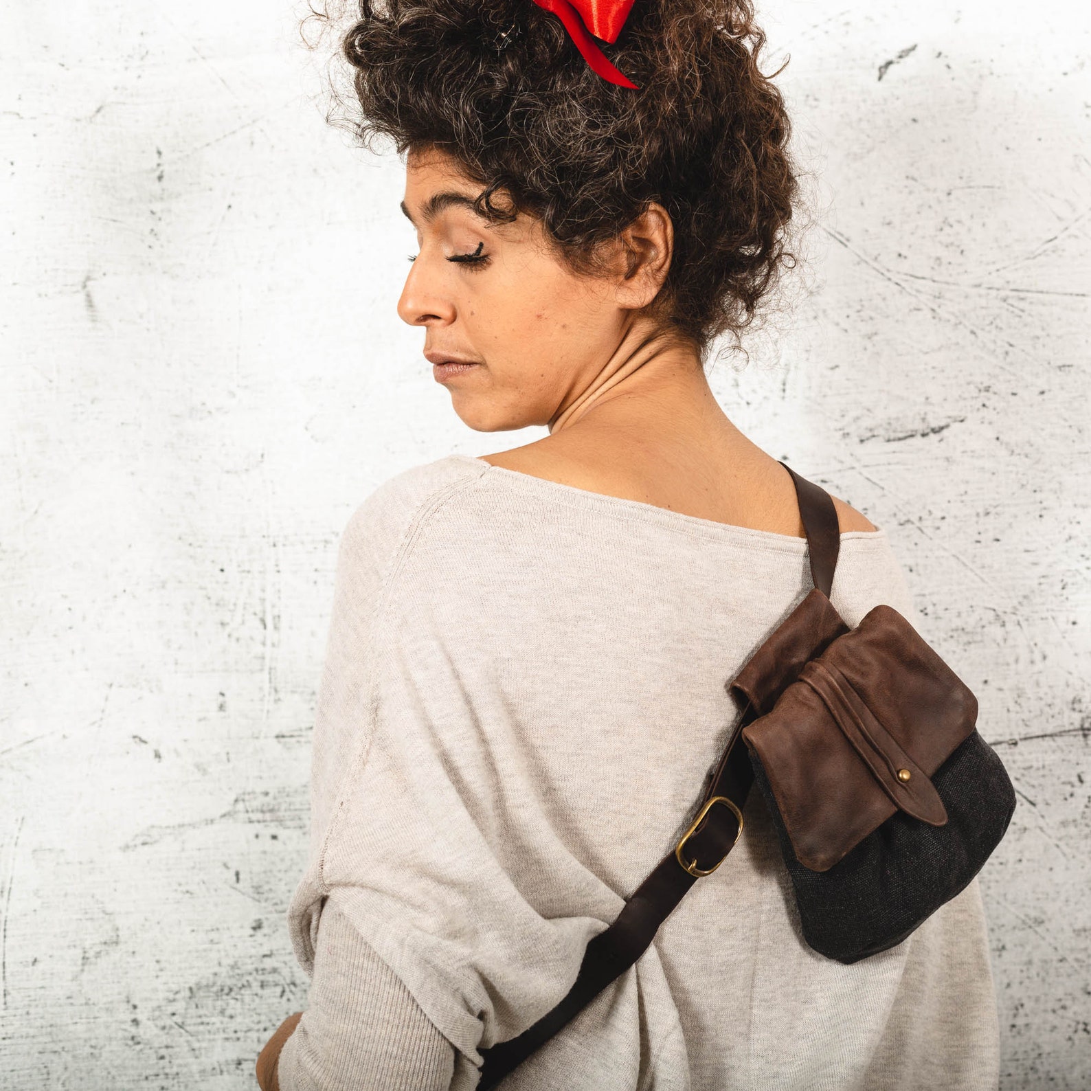 Retro Look Hip Bag Fanny Pack Leather and Canvas Retro | Etsy