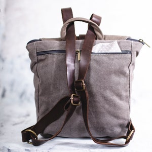 Gray Canvas Leather Backpack - Etsy
