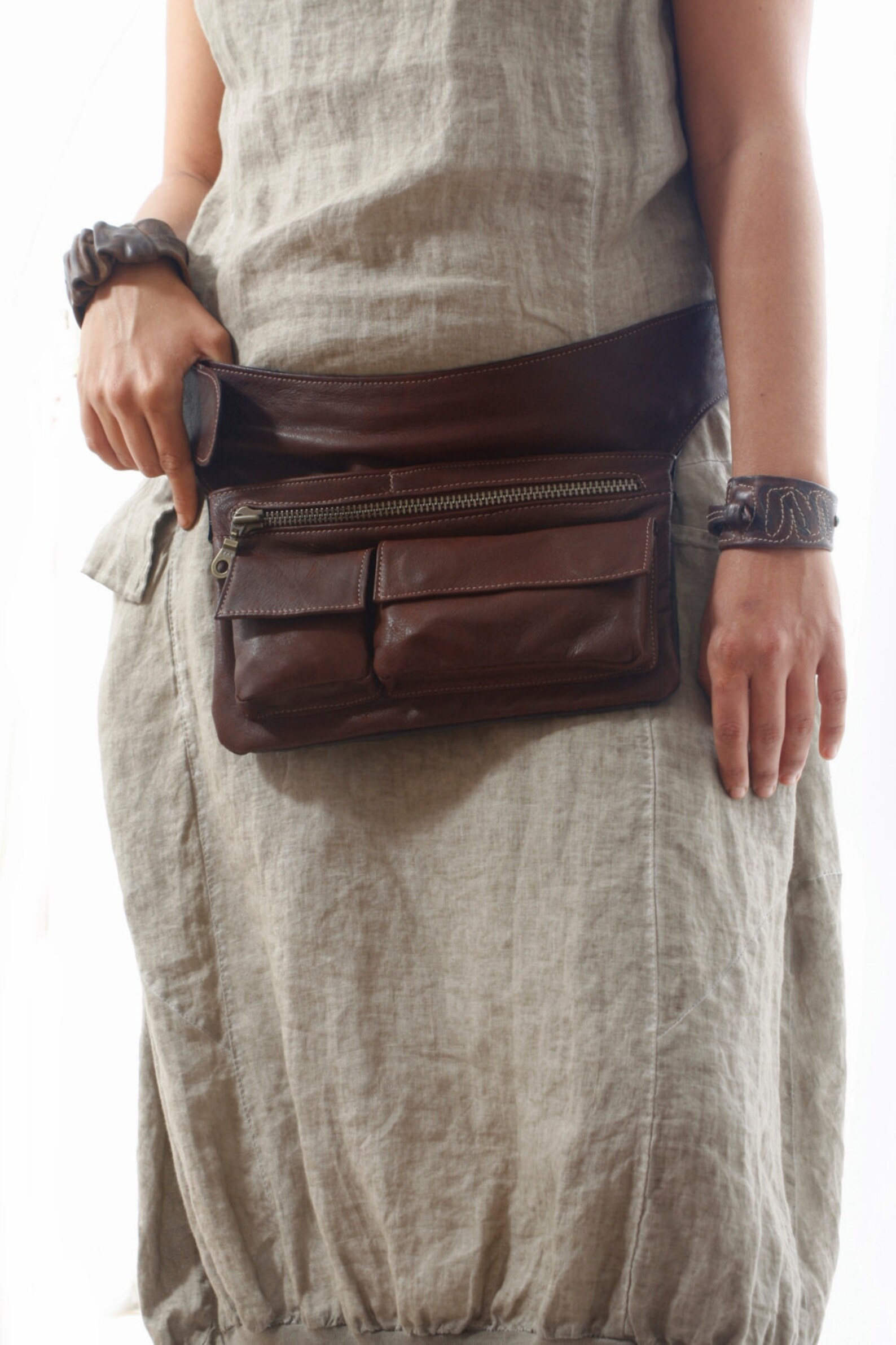 Brown Leather Hip Bag - Etsy